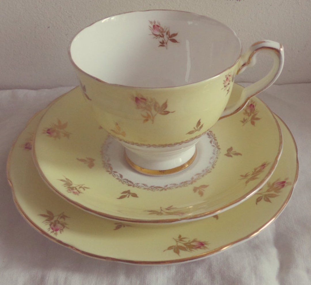 Stunning Vintage English Bone China Royal Stafford Yellow Floral Tea ...