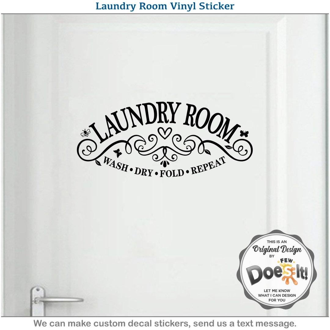 Laundry Room Decal, Wash Dry Fold Repeat, Modern House Vinyl Sticker ...