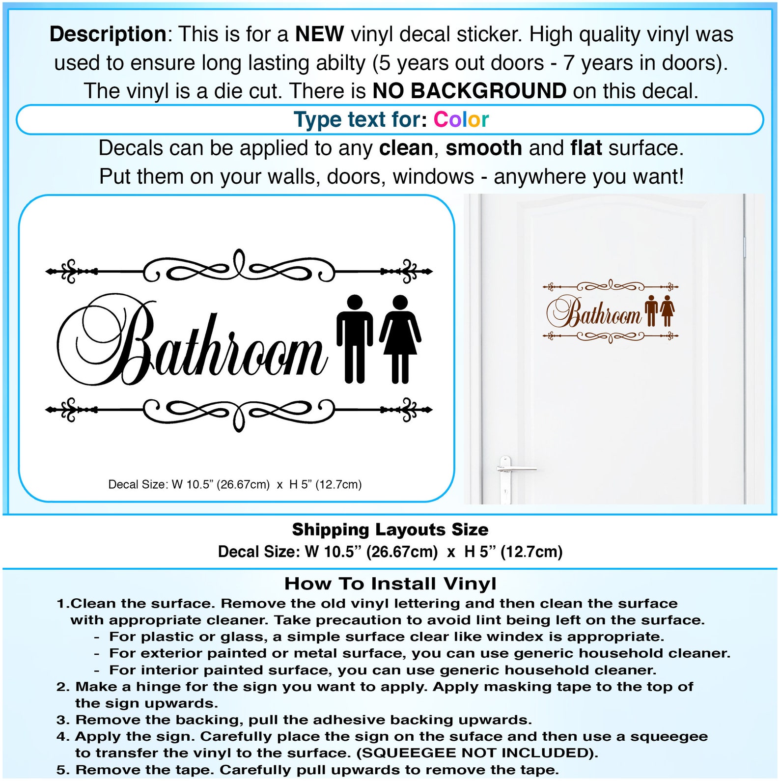 Bath Door Decal, Home Decor, Bathroom Sticker Sign, Vinyl Letters Wall ...