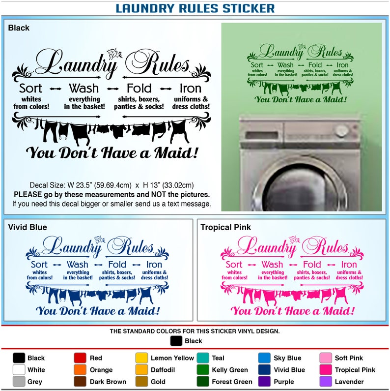 Wall Decals, Laundry Rule Sticker, Vinyl Signs, Quote Home Decor, Vinyl ...
