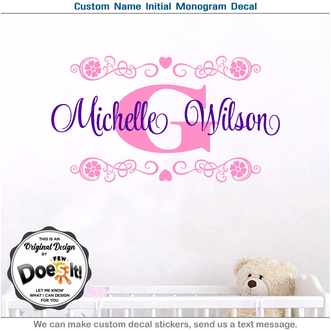 Custom Name Decal, Girl Monogram Initial Letter Vinyl, Wall Art Decor ...