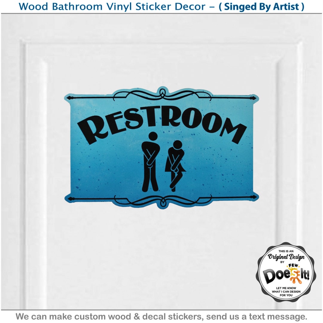 Wood Bathroom Restroom Door Sign Airbrush Paint Art Work Wall Sticker ...