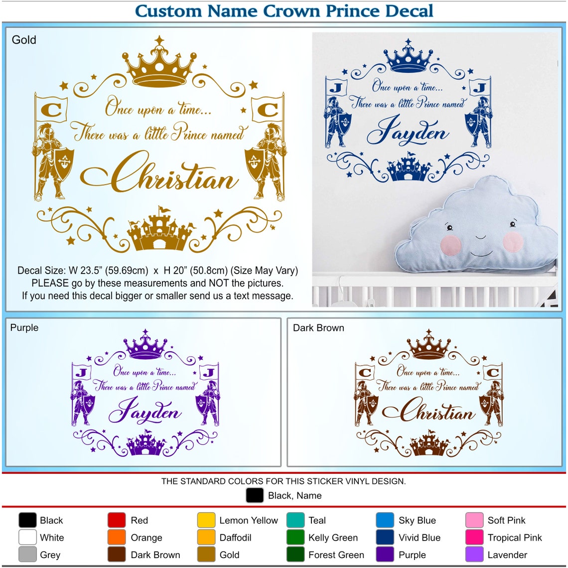 Custom Text, Kids Room Vinyl Decal, Little Prince Nursery, Wall Sticker ...