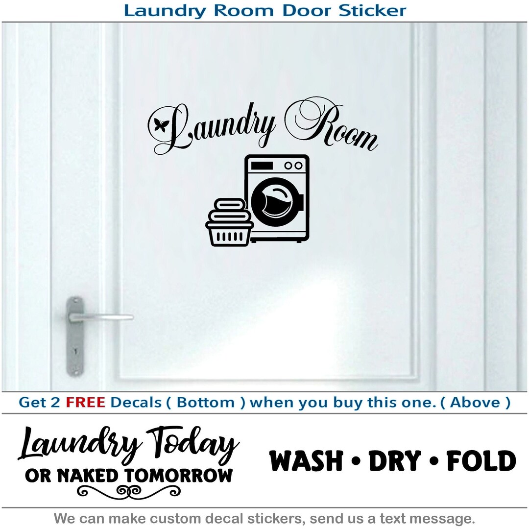 Laundry Room Door Decal, Wash Dry Fold Vinyl Sticker, Wall Art Home ...