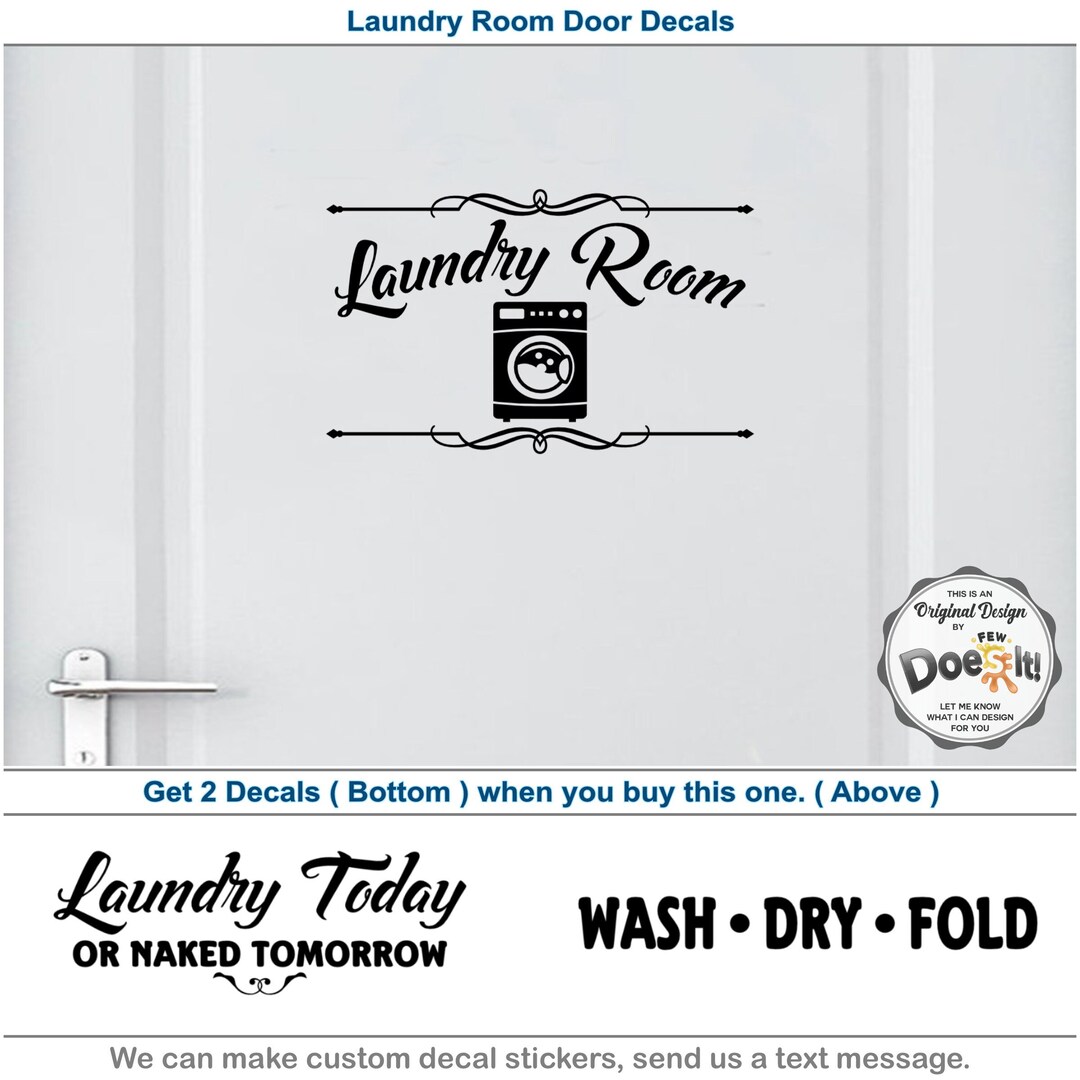 Laundry Room Door Decal, Wash Dry Fold Vinyl Sticker, Wall Art Decor ...