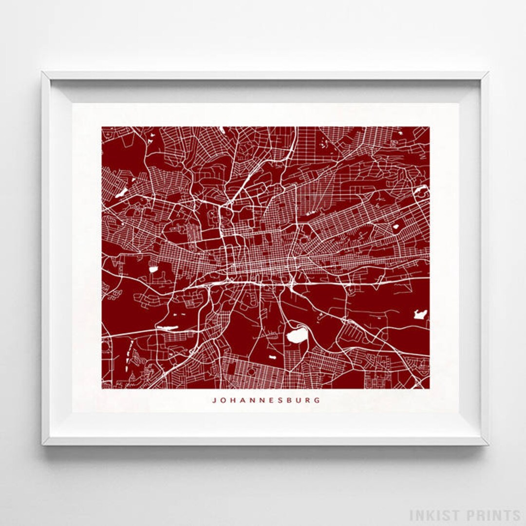 Johannesburg Map South Africa Print Johannesburg Poster - Etsy