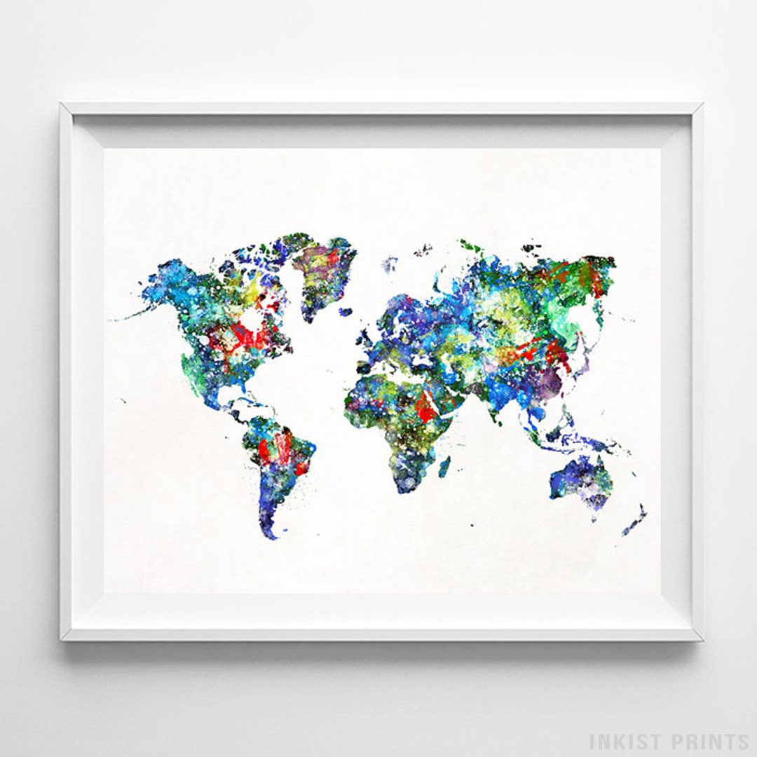 World Map Art, World Map Poster, Art Print, Watercolor Painting, Wall ...