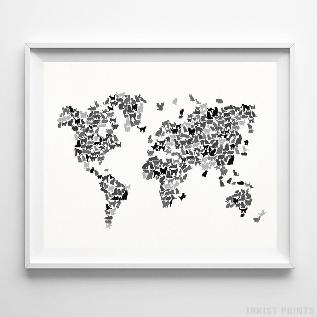 Cat World Map Poster Cat Print Kitten Wall Art Nursery - Etsy