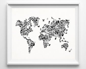 Cat World Map Poster - Etsy