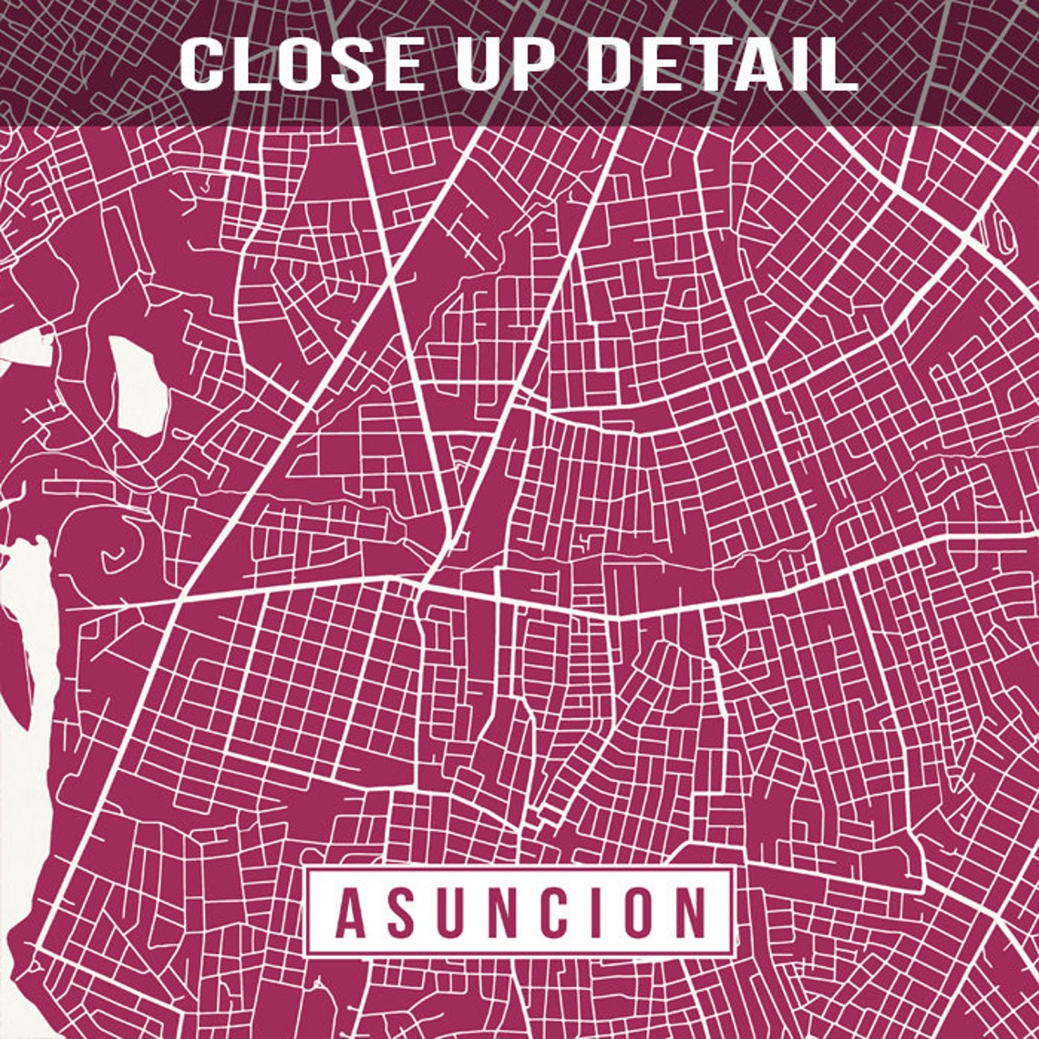 Asuncion Paraguay Map Print Street Poster Street Map City - Etsy