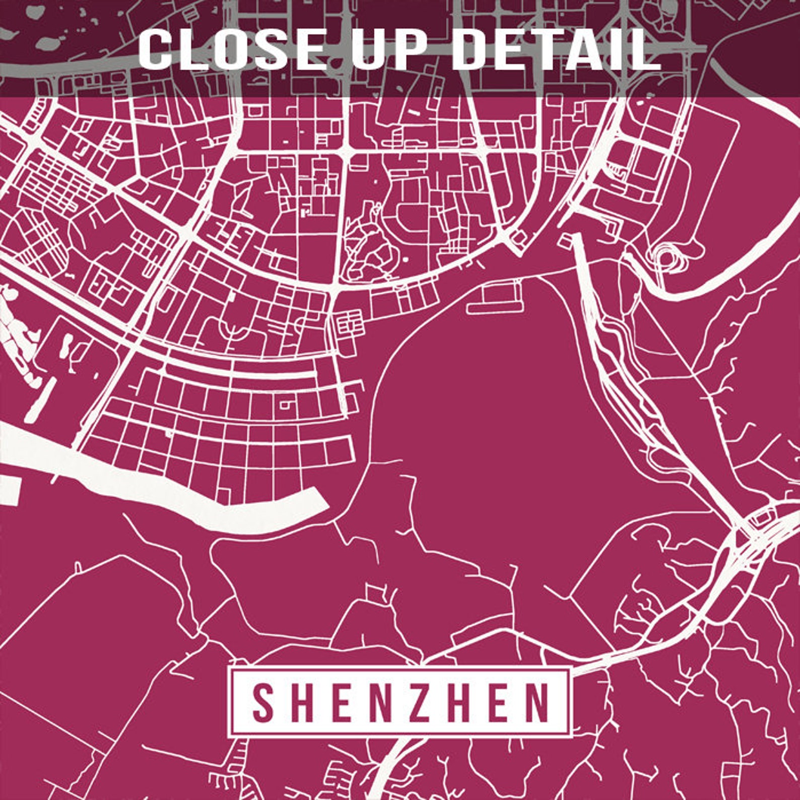 Shenzhen China Map Street Print City Road Poster Office - Etsy