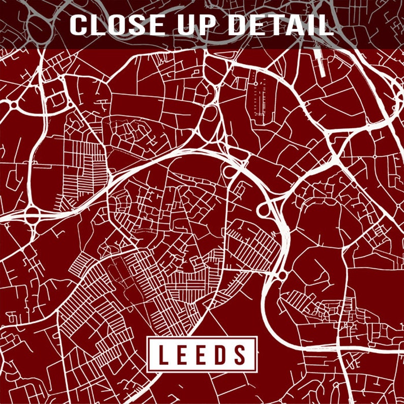 Leeds England Europe Map Print City Road Street Poster - Etsy
