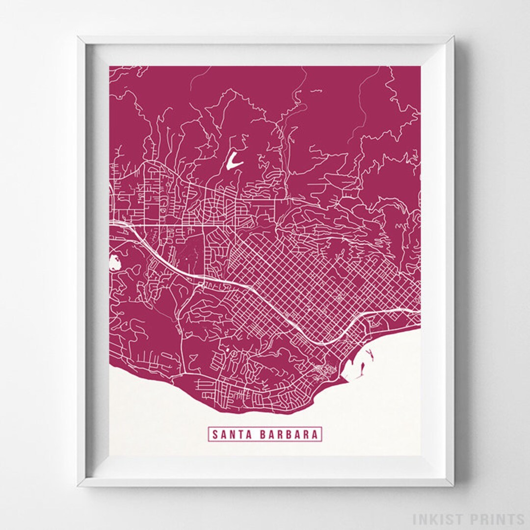 Santa Barbara, California, Map Print, Street Poster, City Road, Home ...