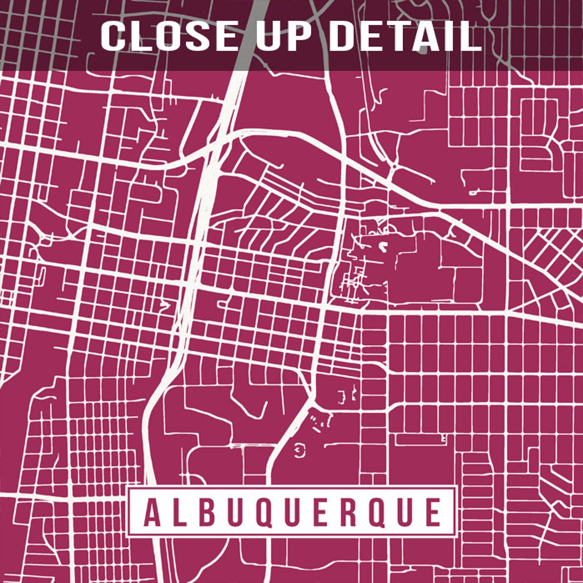 Albuquerque New Mexico Map Print Street Poster City Road - Etsy