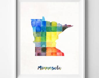 Minnesota Watercolor Map USA Art Print 385 - Etsy