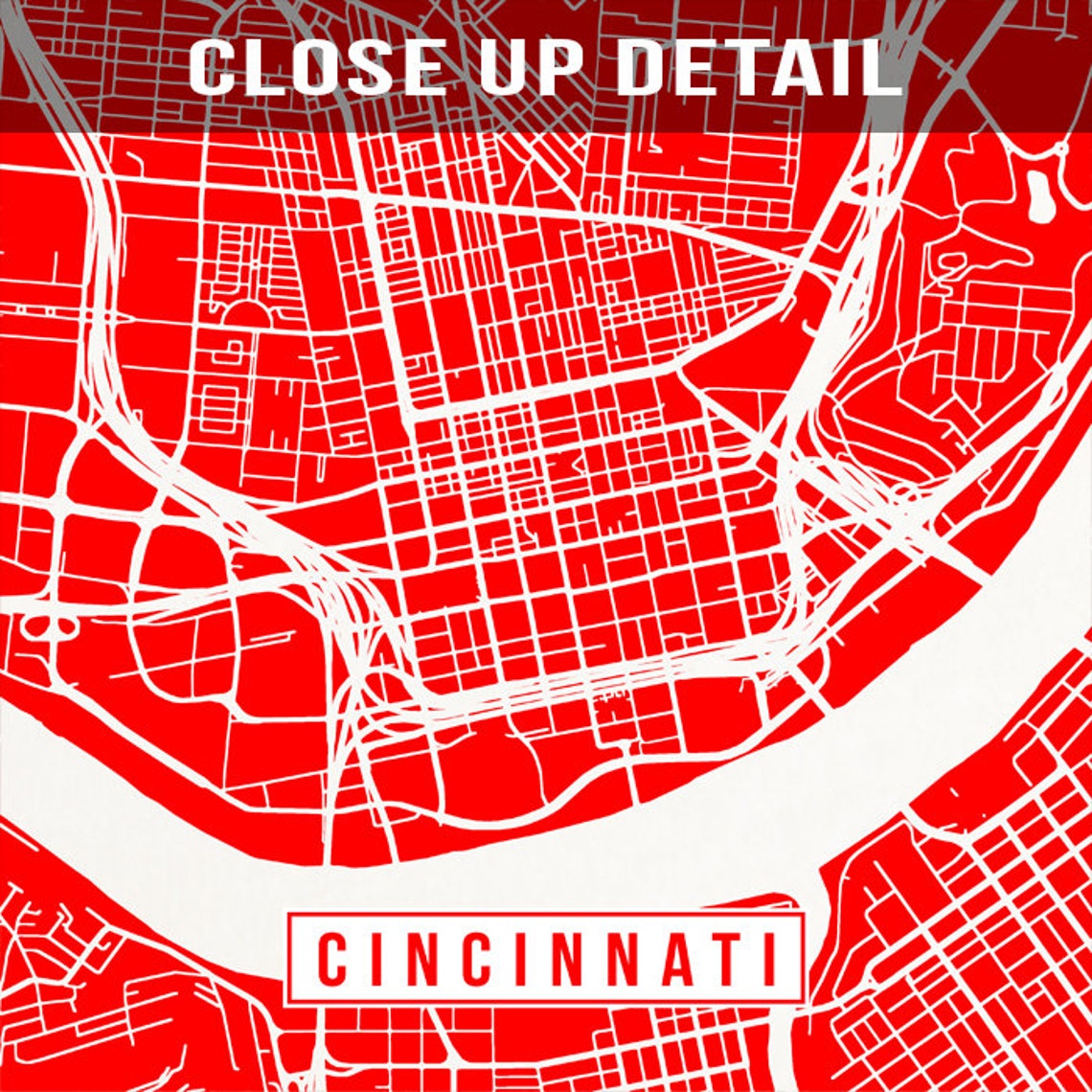 Cincinnati Ohio Map Print Street Poster City Road | Etsy