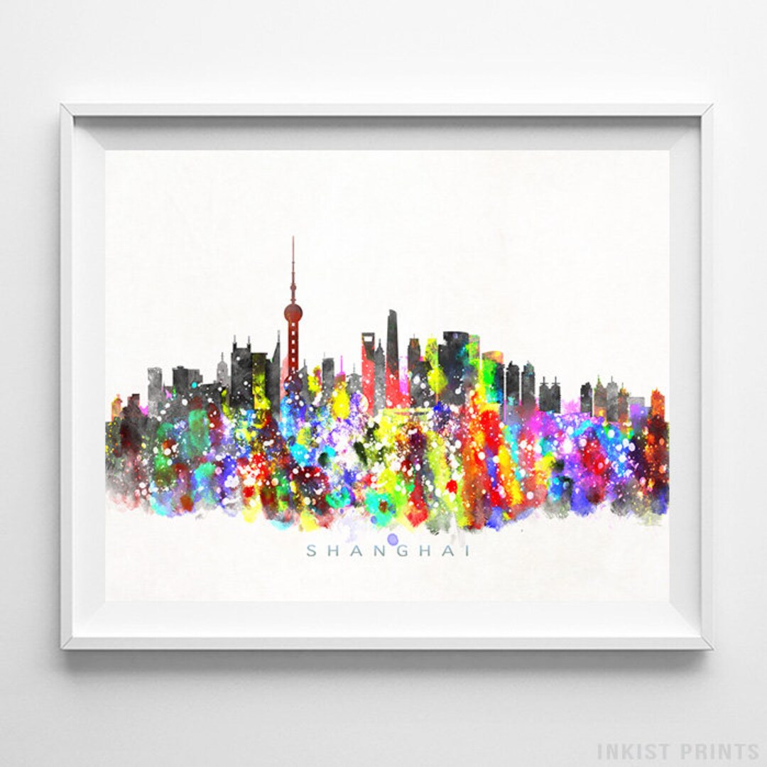 Shanghai Skyline, Print, Watercolor, China Poster, Chinese Art ...