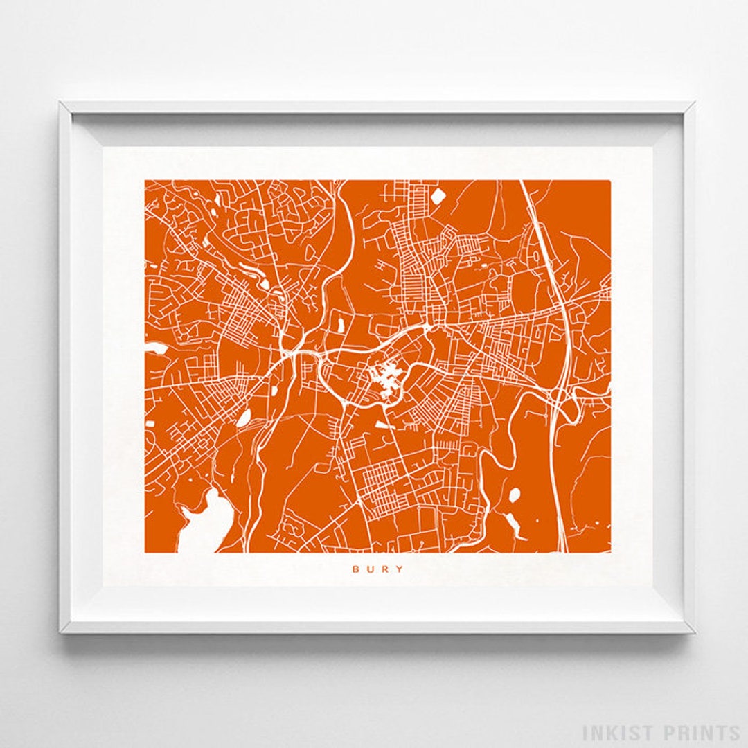 Bury Map, England Print, Bury Poster, England Poster, Map Print, Map ...