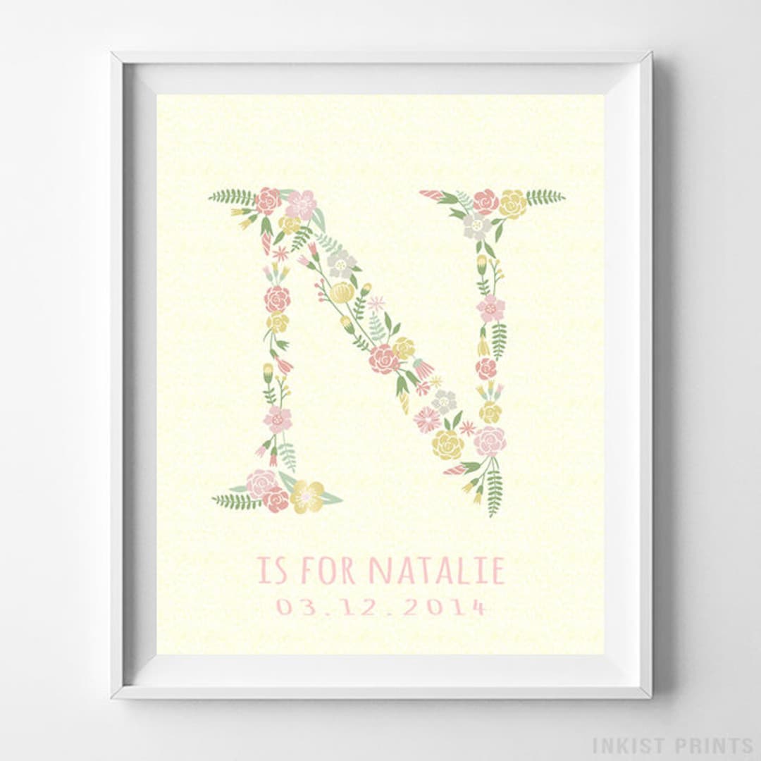 Floral Monogram Flower Art Print Floral Name Initial - Etsy