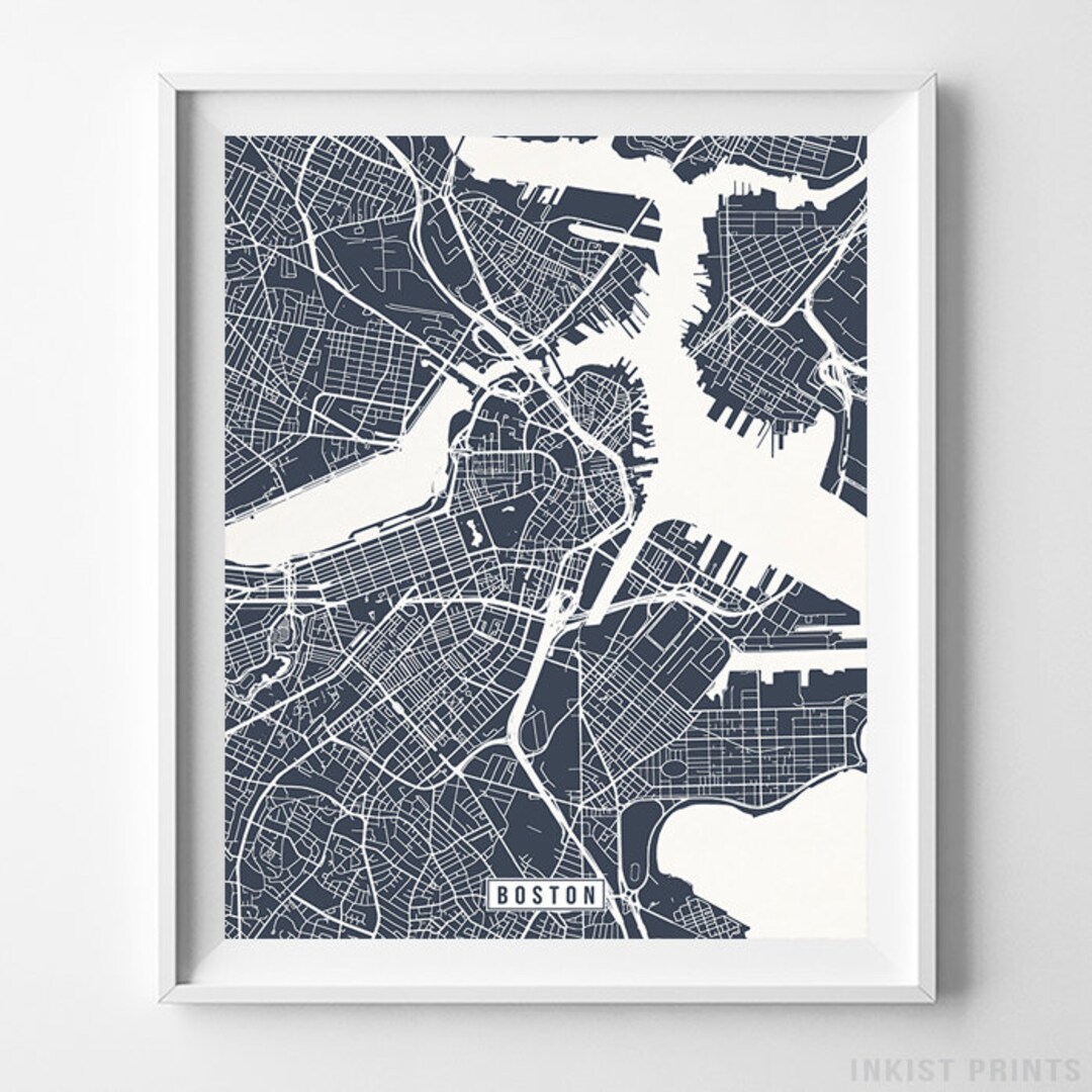 Boston, Massachusetts, Map Print, Street Poster, City Road, Minimalist ...