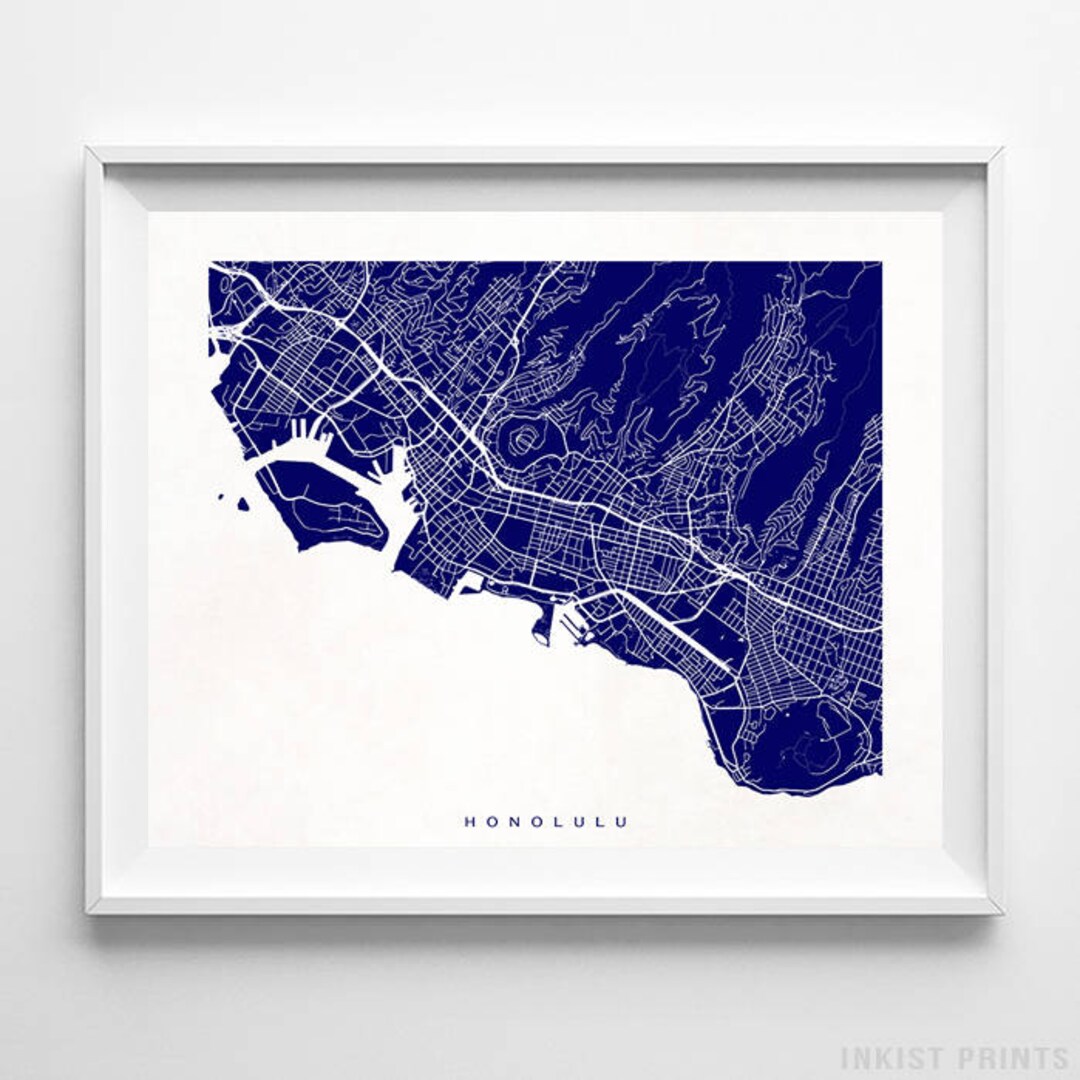 Honolulu Map, Hawaii Print, Honolulu Poster, Hawaiian Art, Baby Shower ...
