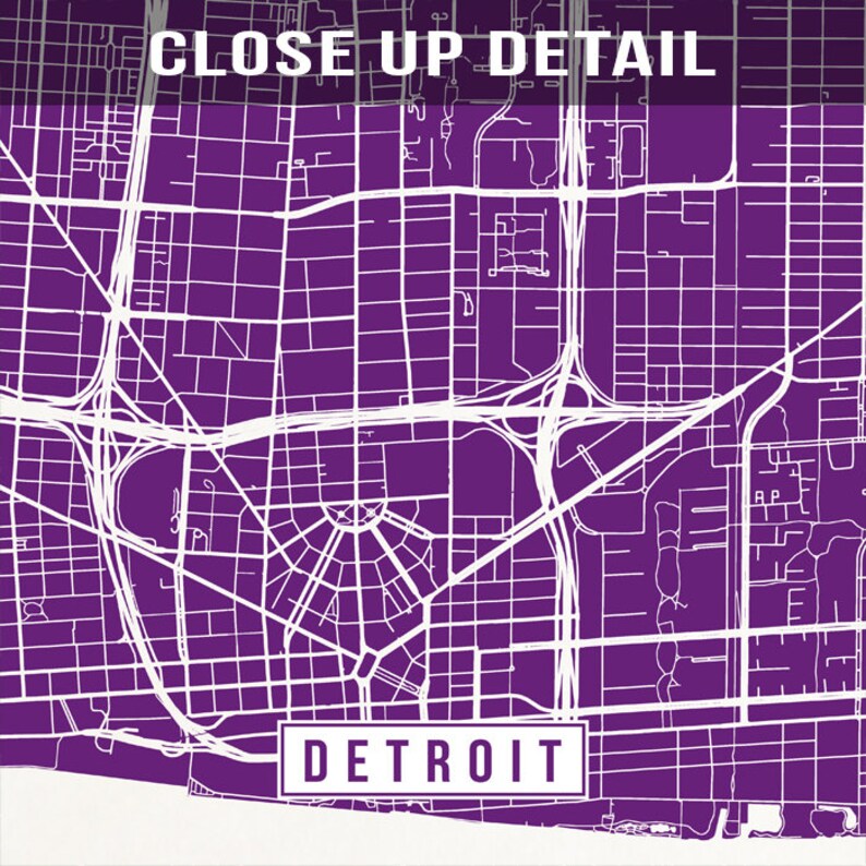 Detroit Michigan Map Print Street Poster City Road | Etsy