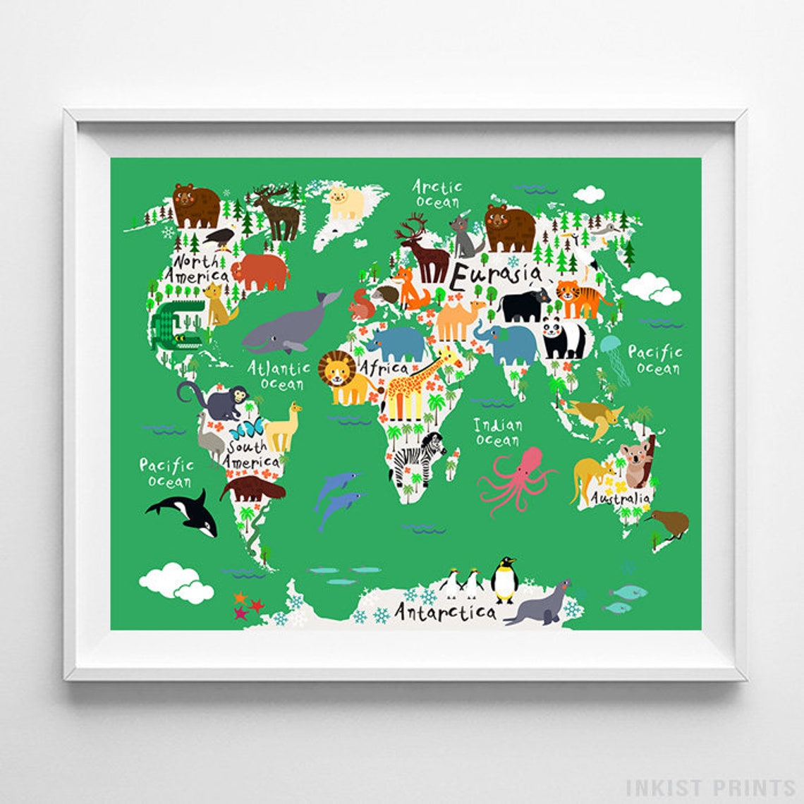 Animal World Map Print Gift for Baby World Map Art Animal - Etsy