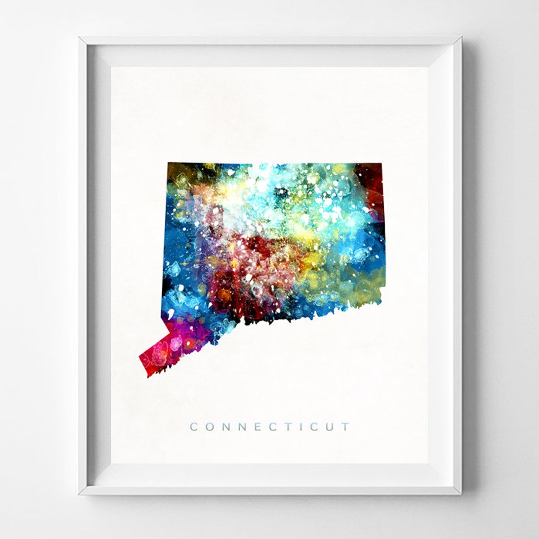 Connecticut Map Print, Hartford, CT Poster, Watercolor Painting, Map ...