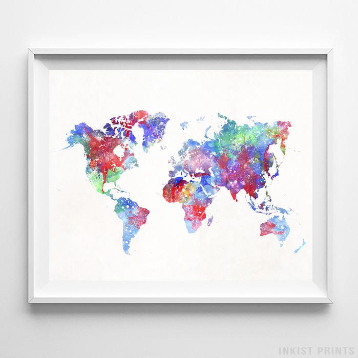 World Map Art Print World Map Poster Watercolor Painting | Etsy