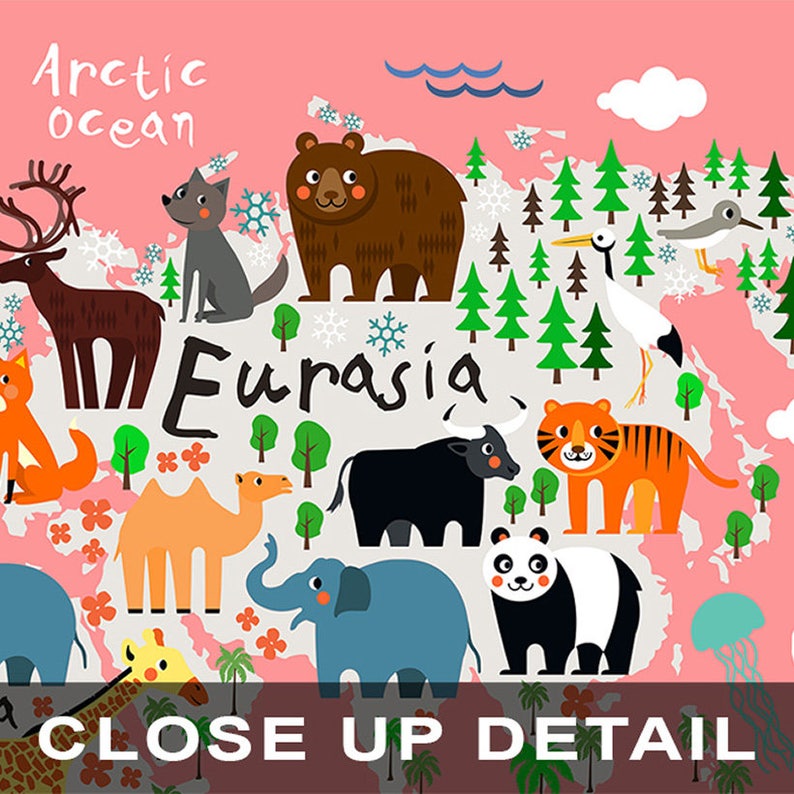 World Map Poster Unique Gift Large Wall Art Animal Art - Etsy