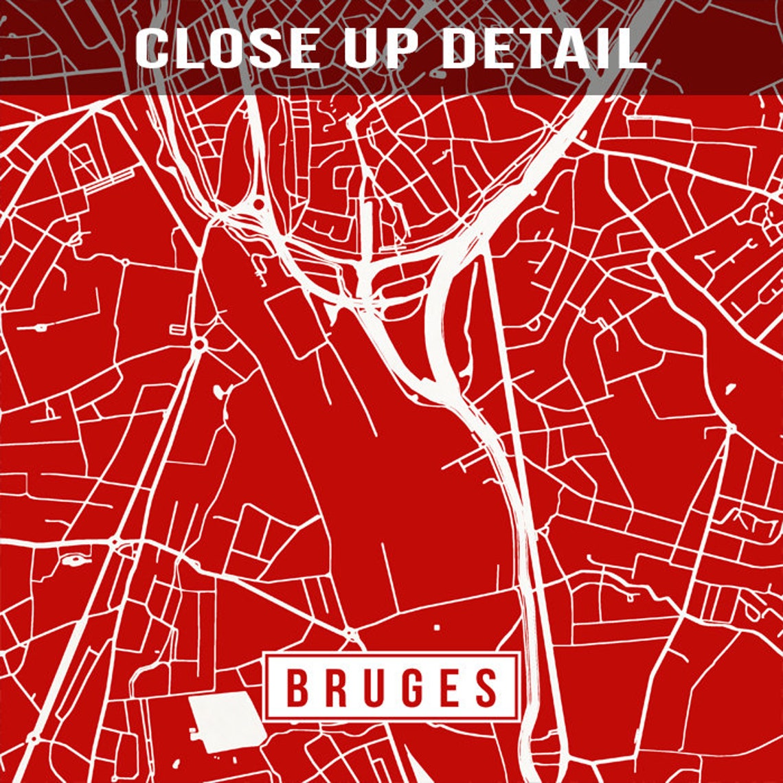 Bruges Belgium Europe Map Print City Road Street Poster - Etsy