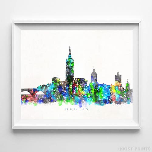 Dublin Skyline Ireland Cityscape Art Poster Print Blue Red - Etsy