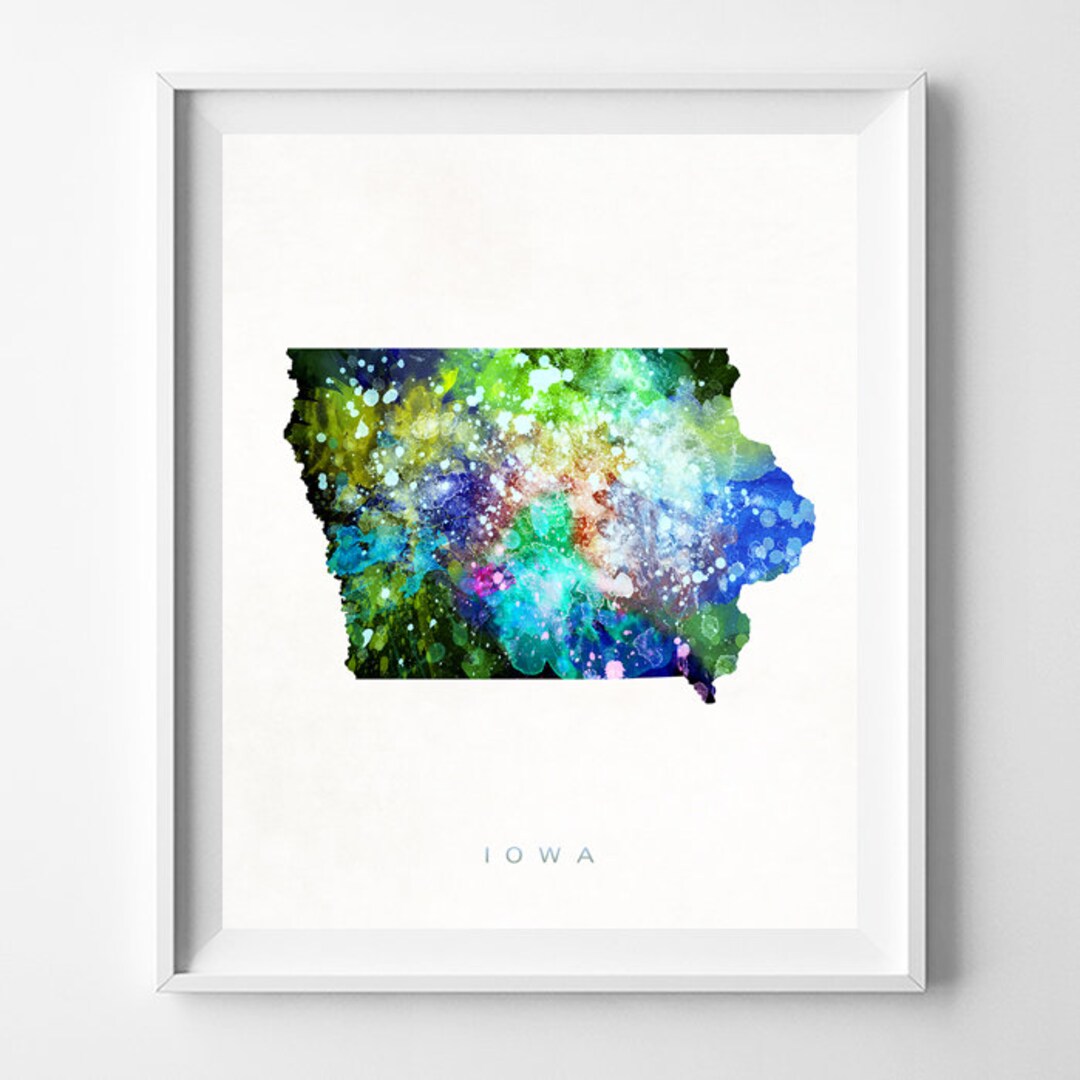 Iowa Map Print, Des Moines Print, Iowa Poster, Watercolor Painting, Map ...
