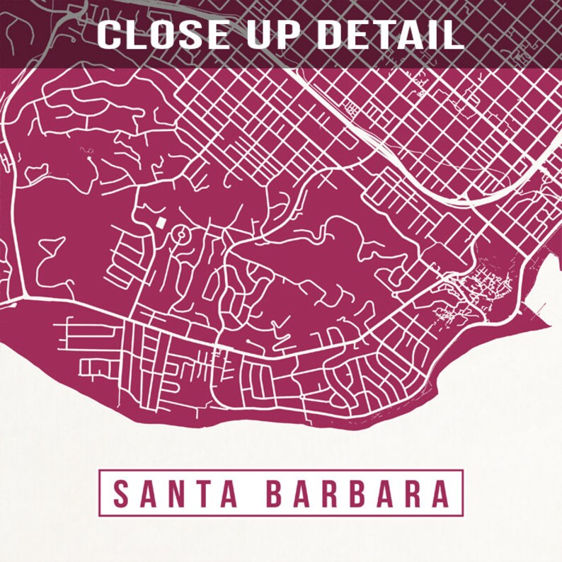 Santa Barbara California Map Print Street Poster City | Etsy