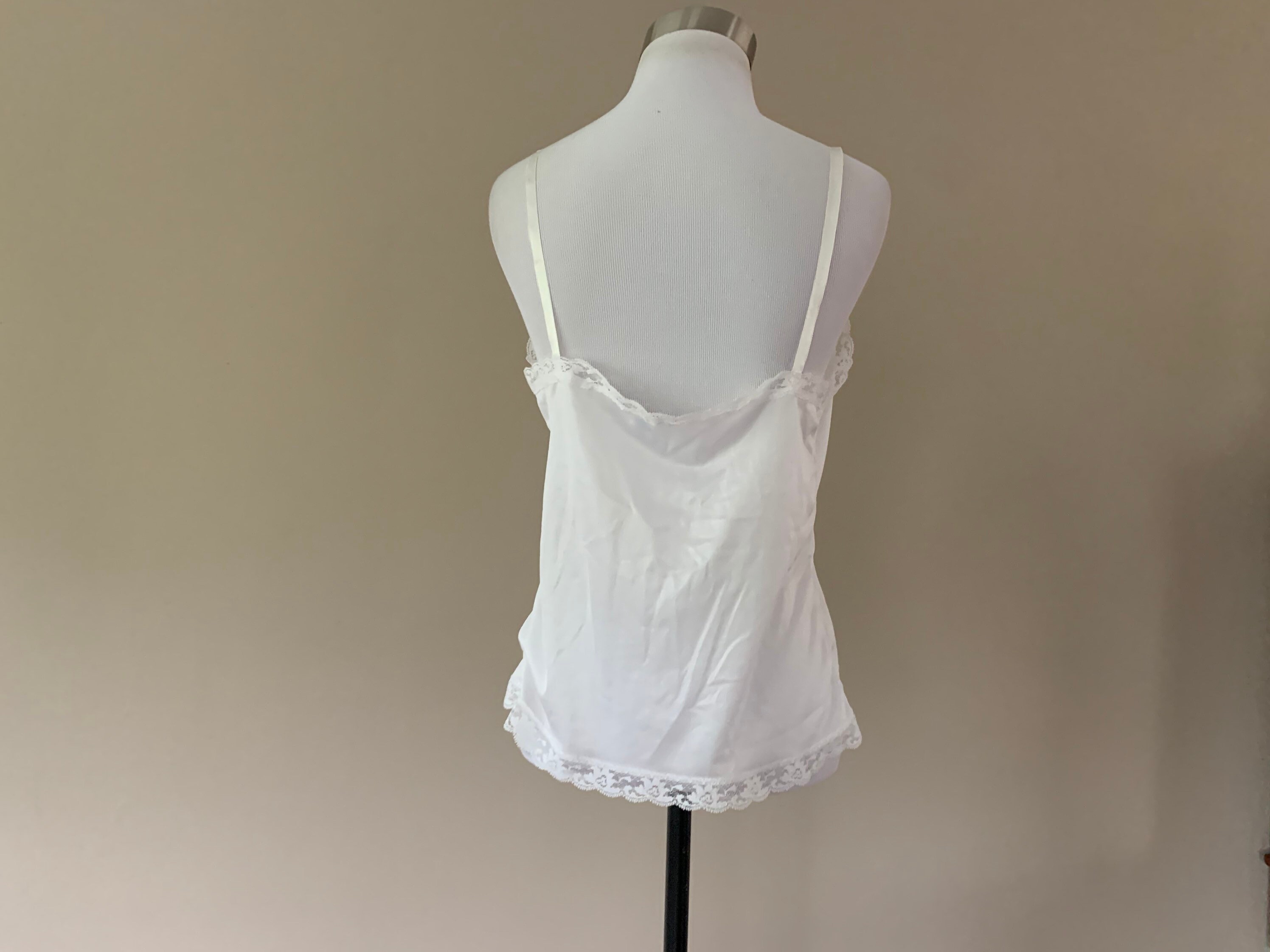 Vintage Cami Camisole Lingerie Top White Nylon With Lace 36 Etsy