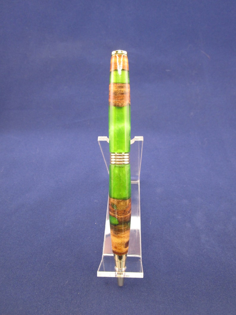 Slimline Hybrid Pen Made From Wook and Green Urethane Resin and Gold ...