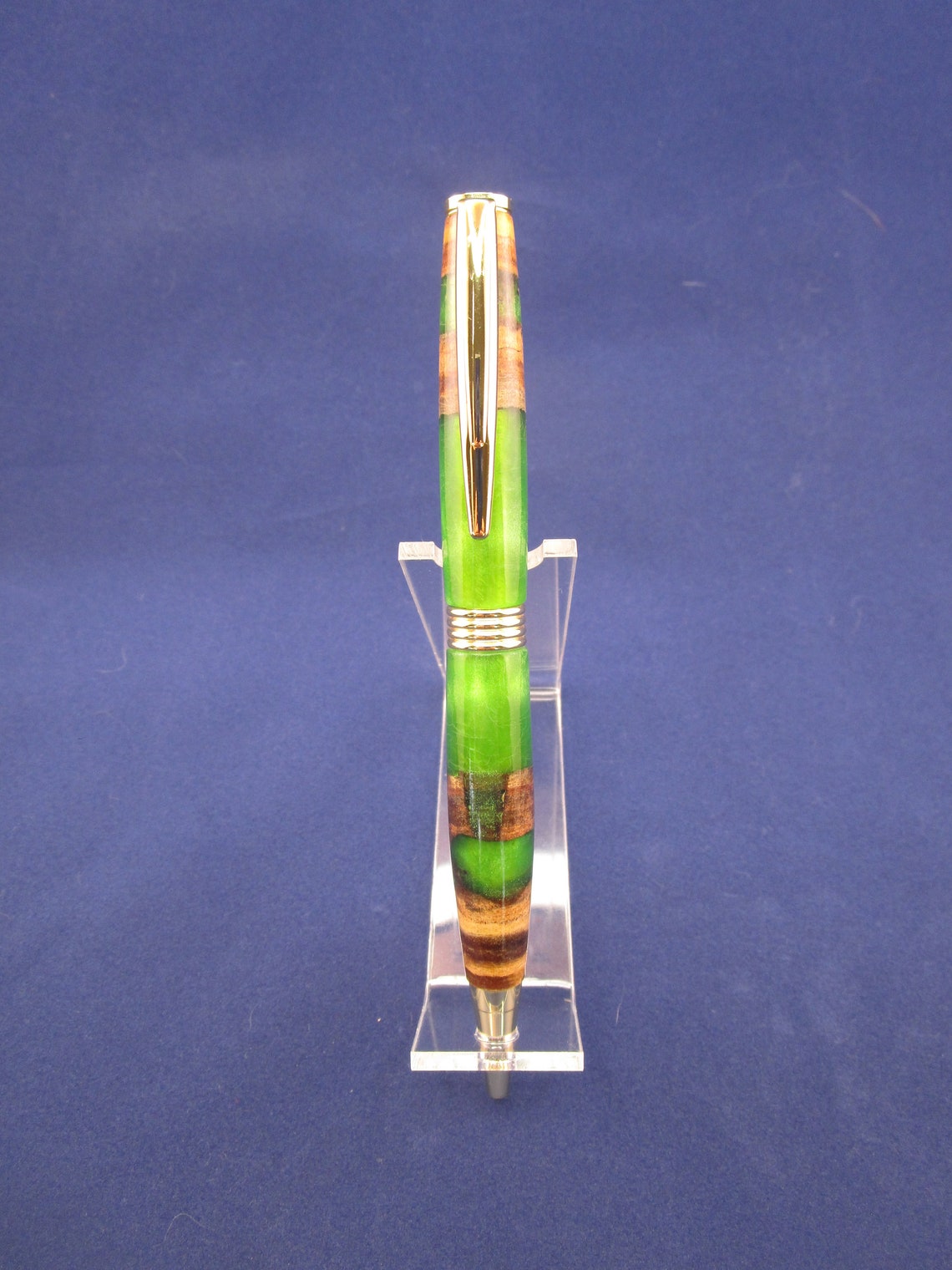 Slimline Hybrid Pen Made From Wook and Green Urethane Resin and Gold ...
