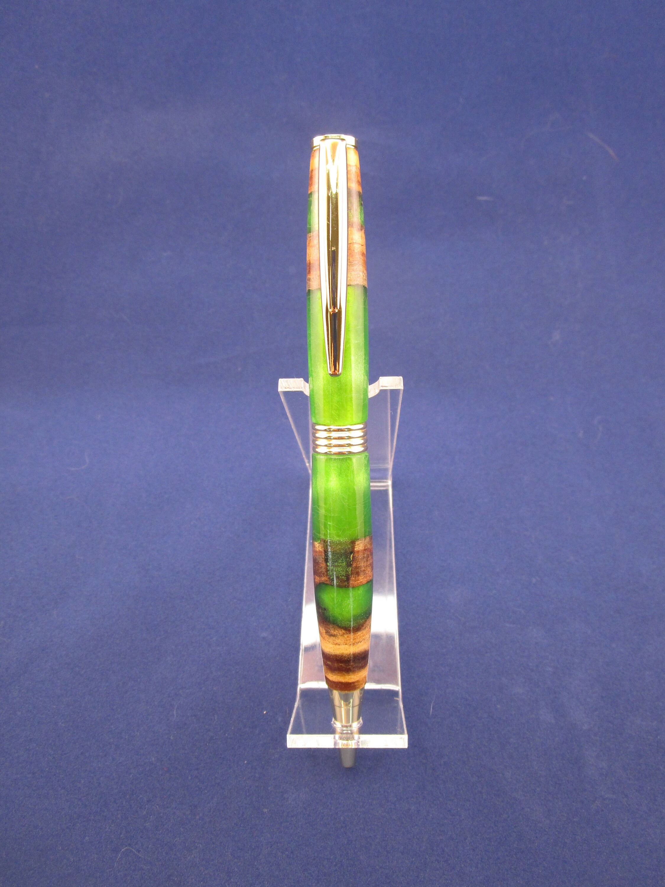 Slimline Hybrid Pen Made From Wook and Green Urethane Resin and Gold ...