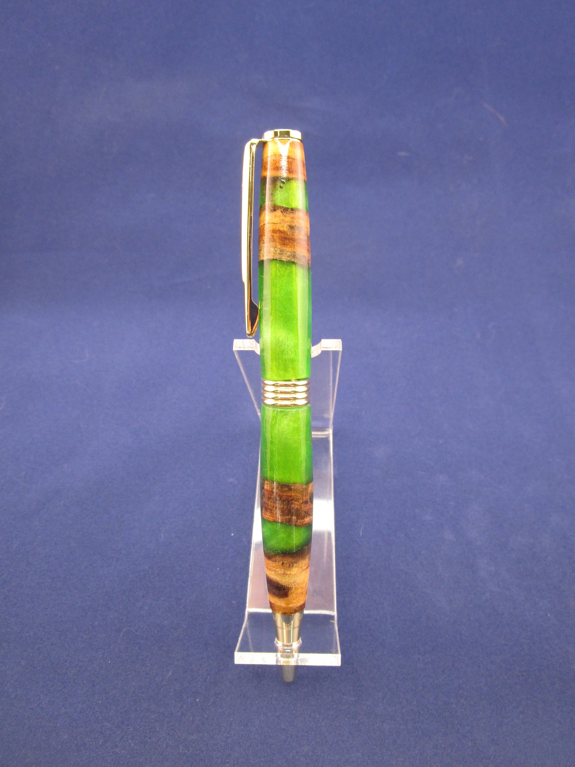 Slimline Hybrid Pen Made From Wook and Green Urethane Resin and Gold ...