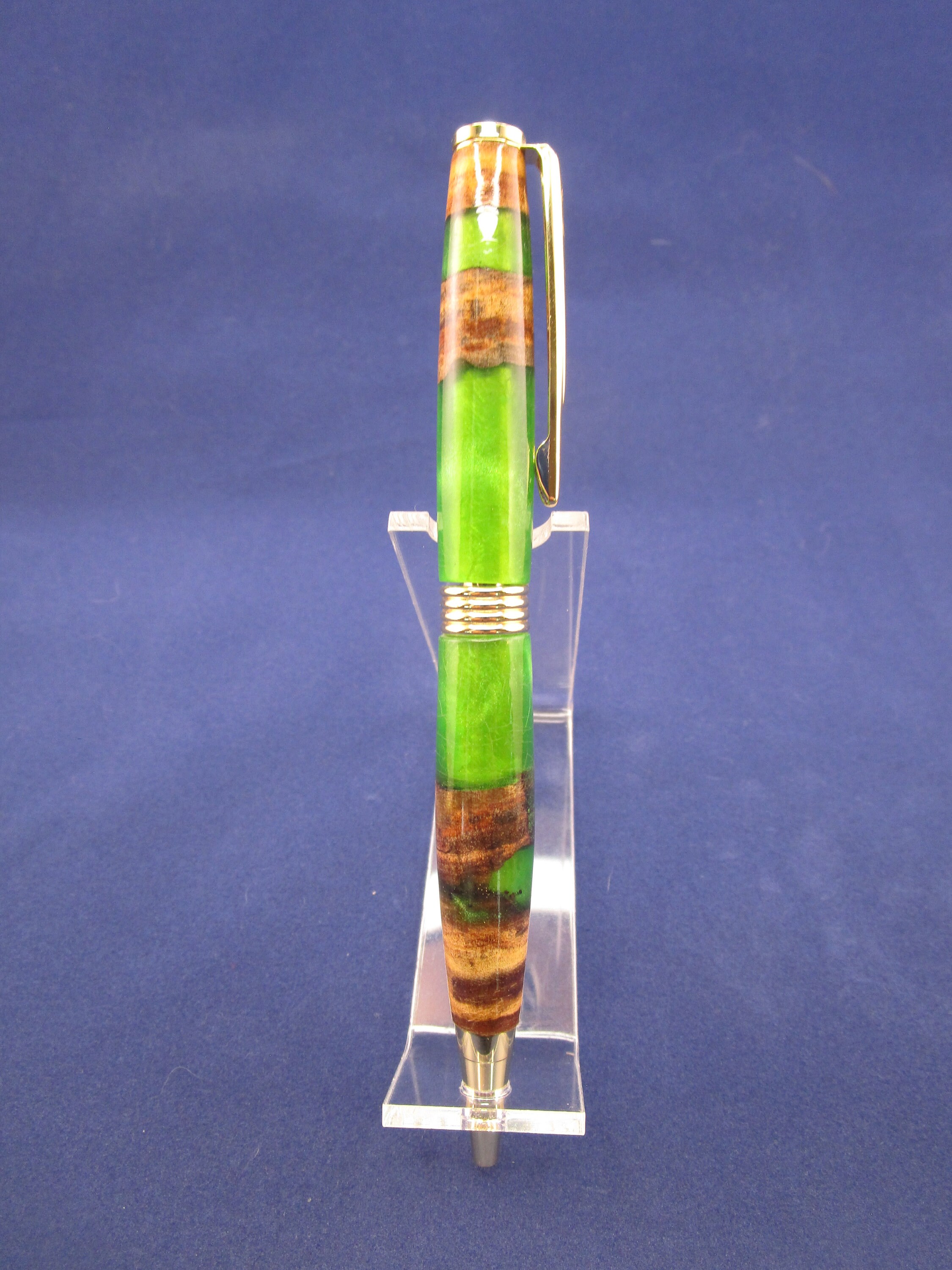 Slimline Hybrid Pen Made From Wook and Green Urethane Resin and Gold ...