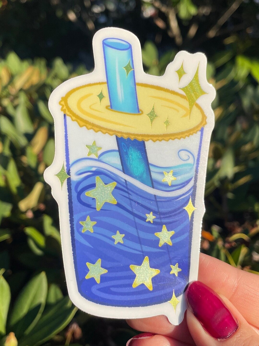 Starry Boba Tea Lovers Vinyl Sticker - Gold Mirror Effect - Waterproof ...