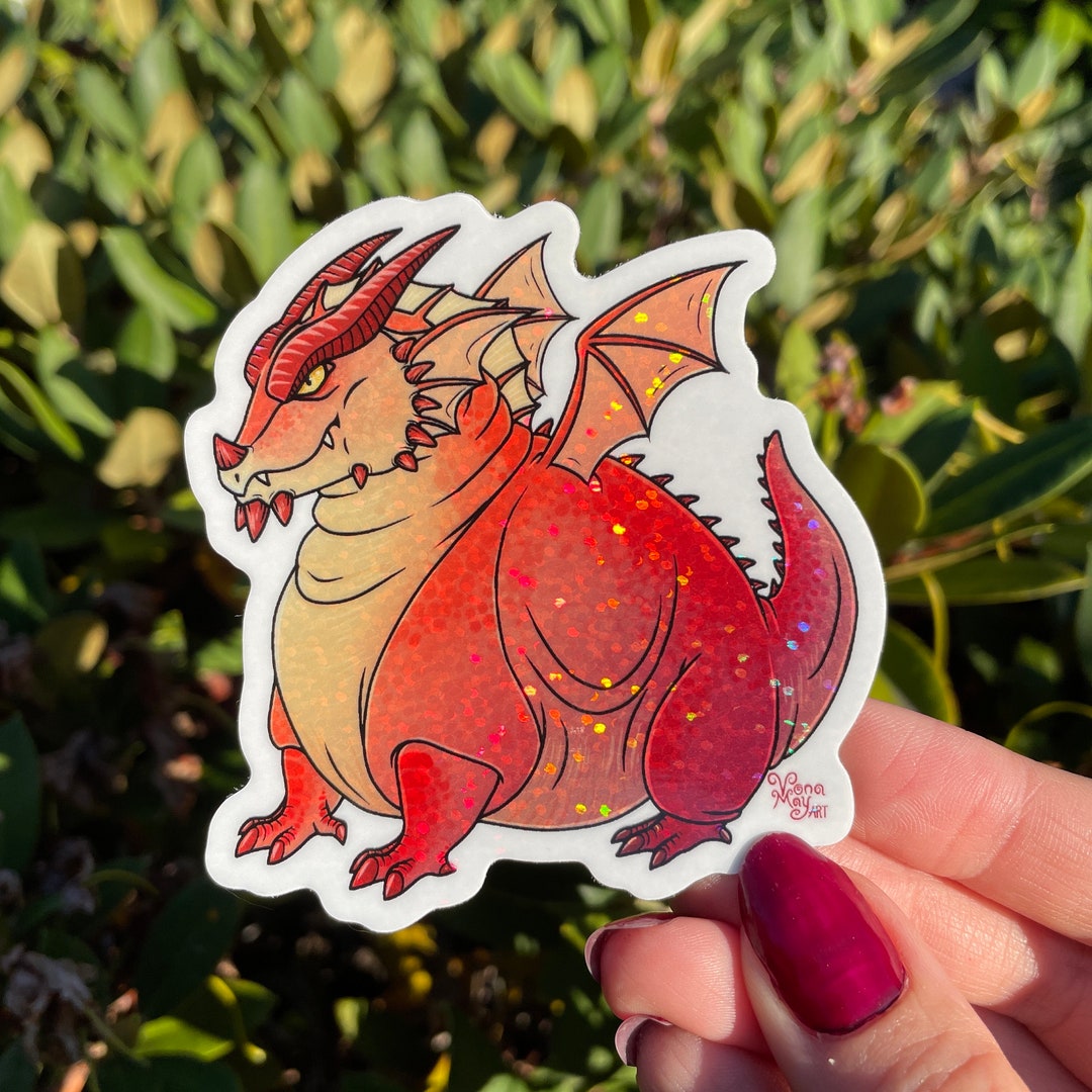 Themberchonk Chubby Dragon Sticker HOLO Glitter Vinyl Waterproof - Etsy