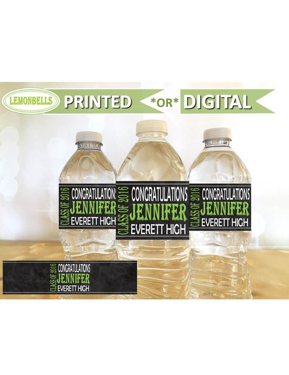 Green Graduation Water Bottle Labels Green Chalkboard | Etsy