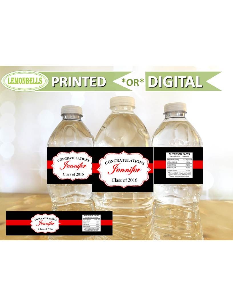 Red Graduation Water Bottle Labels Red and Black Graduation - Etsy