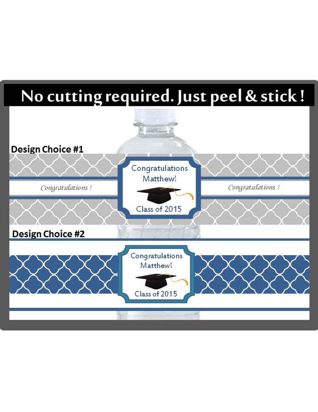 Personalized Graduation Bottle Labels – Blue and Gray Graduation Water ...