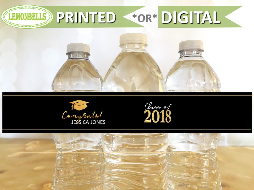 Black and Gold Graduation Water Bottle Labels, Gold Graduation ...