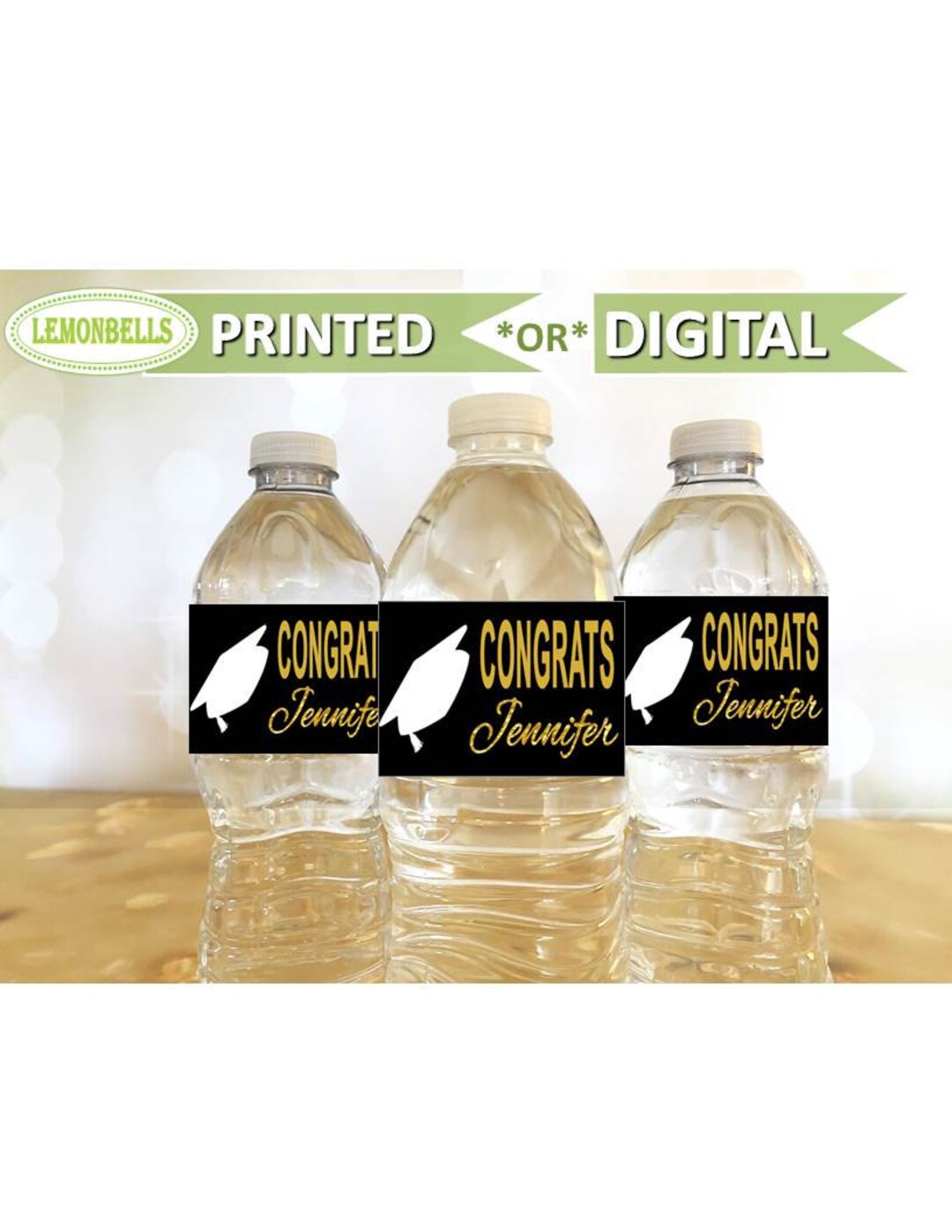 Black and Gold Graduation Water Bottle Labels, Gold Graduation ...