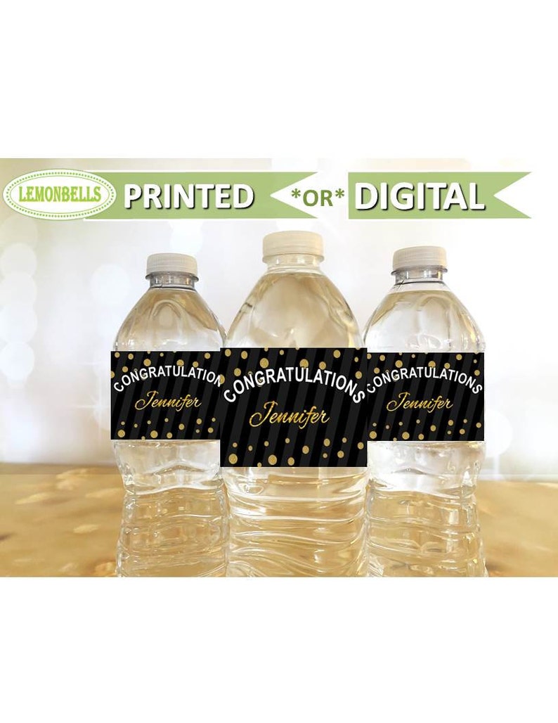 Black and Gold Graduation Water Bottle Labels Gold Graduation | Etsy