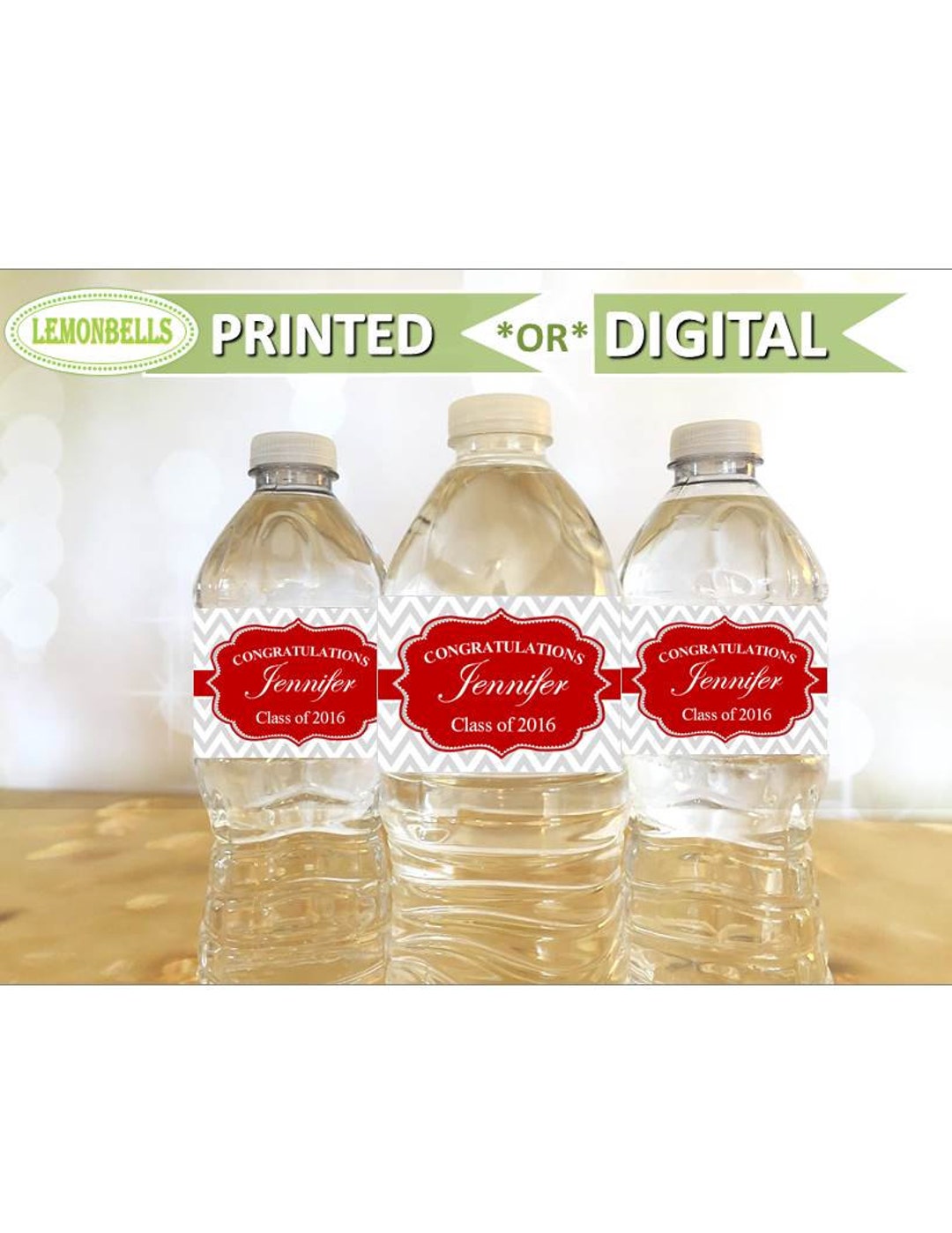 Red Graduation Water Bottle Labels, Red and Gray Graduation Decor ...
