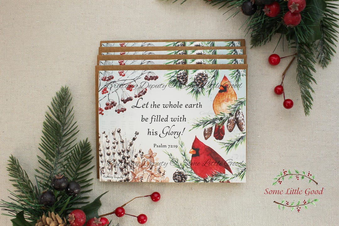 Christmas Cardinals SET of Cards, "let the Whole Earth Be Filled With ...